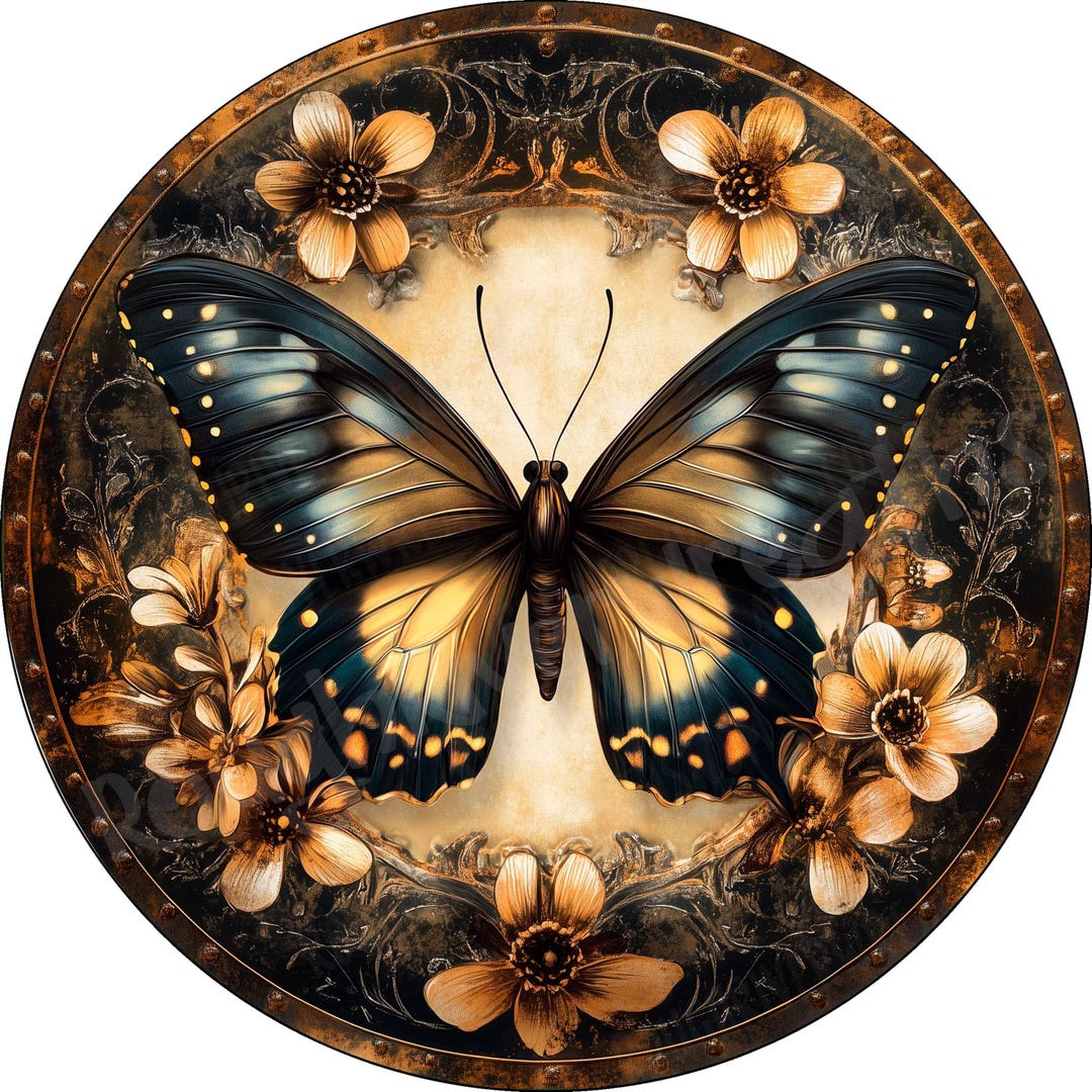 Vintage Butterfly Art Wreath Sign, Welcome Wreath Sign, Aluminum Sign ...