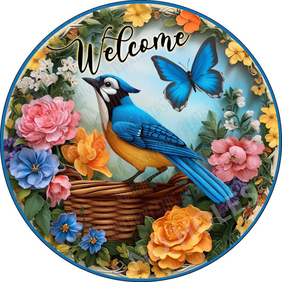 Blue Jay Wreath Sign: Sunflower Daisy Aluminum Decor - Etsy