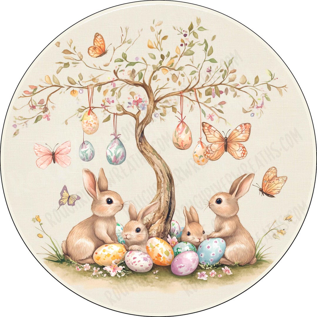 Cute Bunny Wreath Sign, Rabbit and Easter Egg Tree Sign, Easter Sign ...