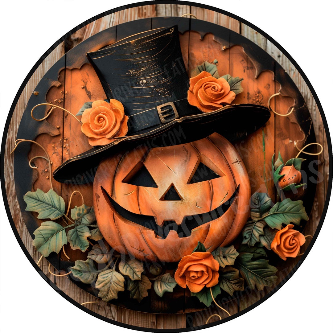 Fall Pumpkin Wreath Sign, Pumpkin Top-hat Wreath Sign, Aluminum Sign ...