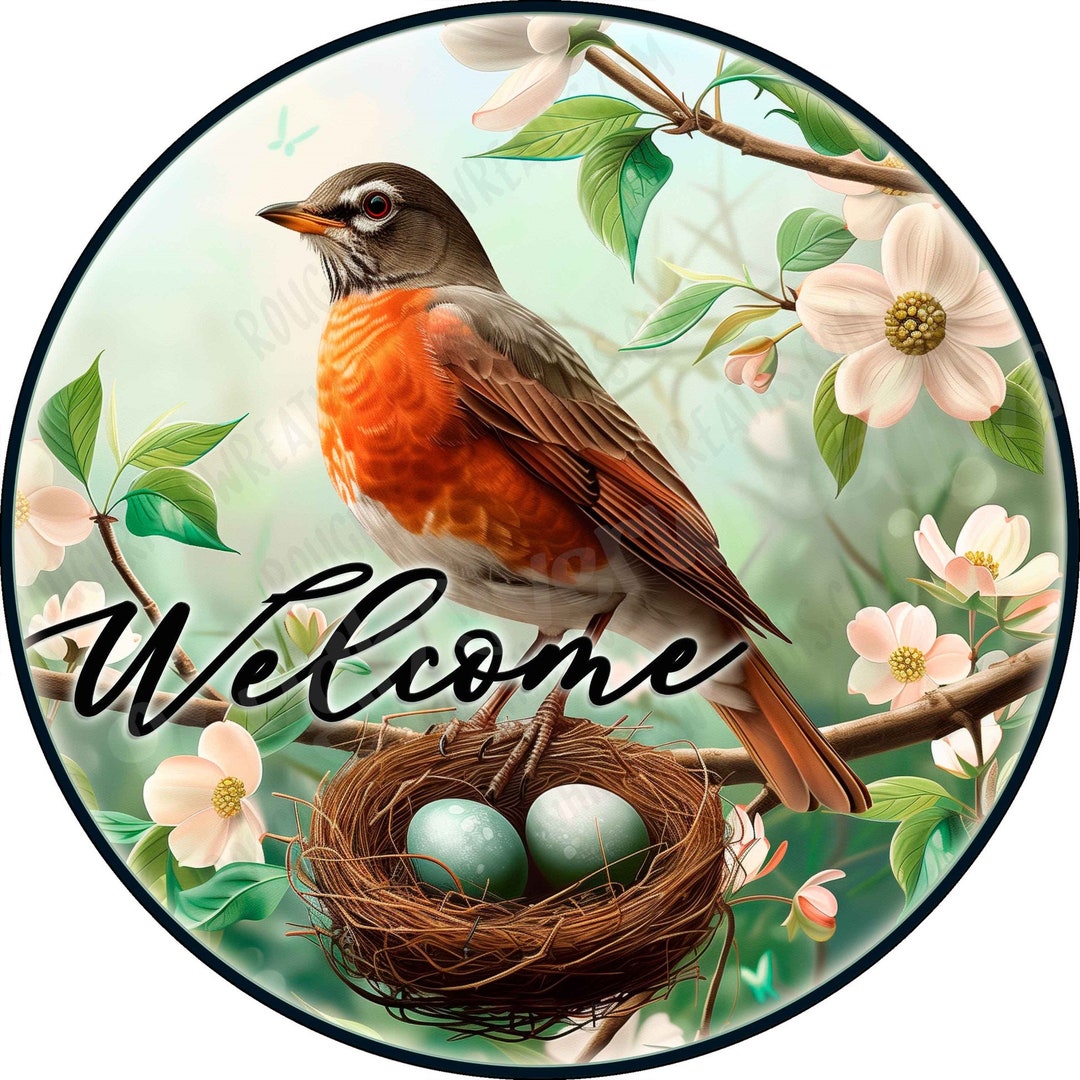 Robin Bird Wreath Sign, Wreath Sign, Robin Nest With Eggs Wreath Sign ...