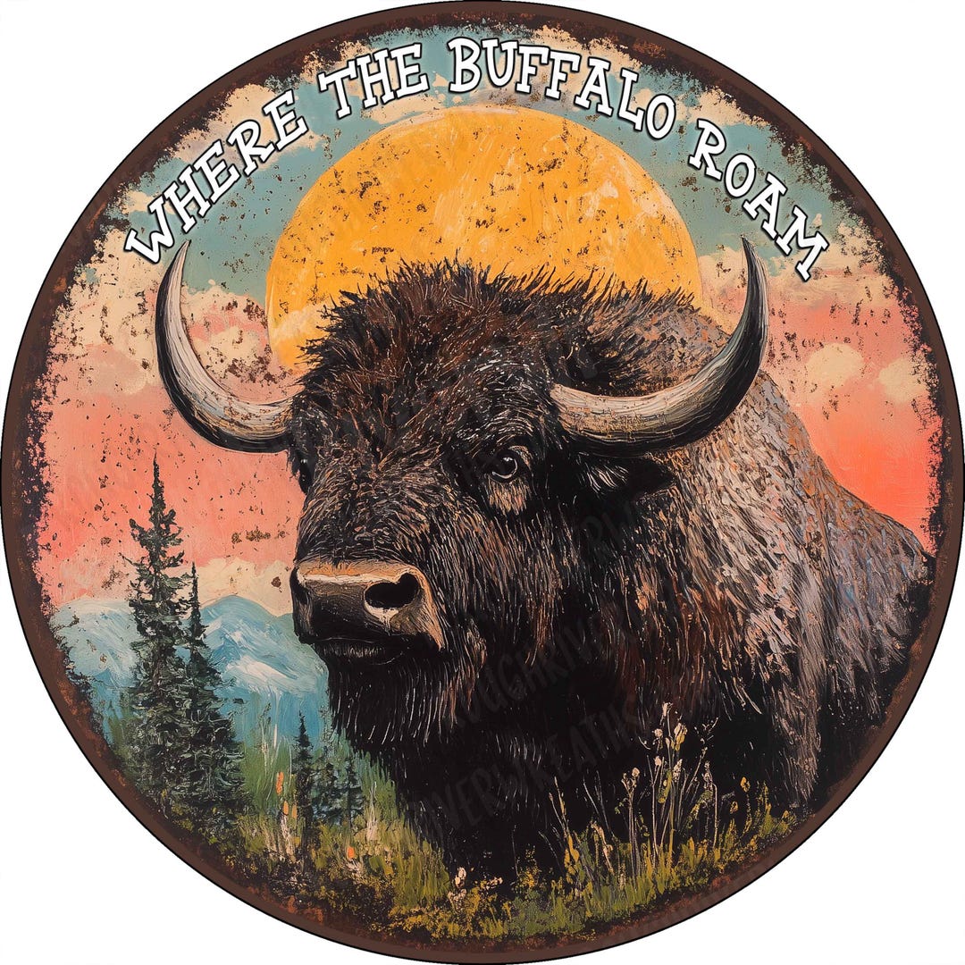 Bison Wreath Sign, Southwest Sign, Buffalo Distressed Sign, Aluminum ...
