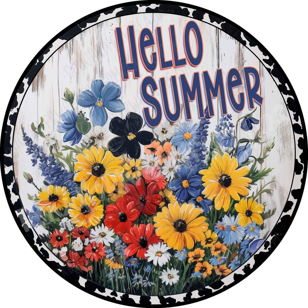 Wildflowers Wreath Sign, Hello Summer Sign, Floral Decor, Aluminum Sign ...