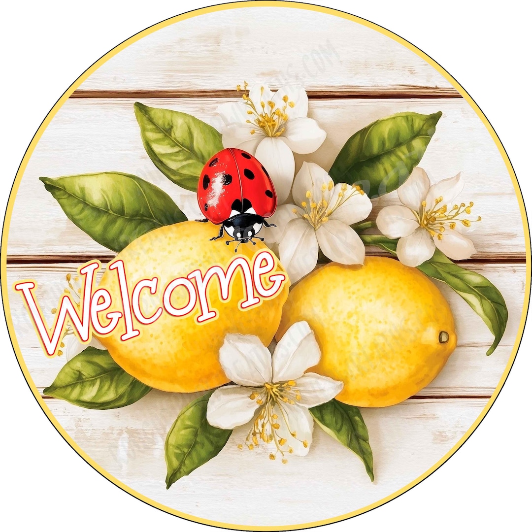 Ladybug on Lemon Wreath Sign, Lemon Accent Sign, Lemon Metal Wreath ...