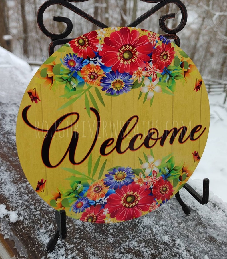 Floral Welcome Wreath Sign Colorful Welcome Wreath Sign - Etsy