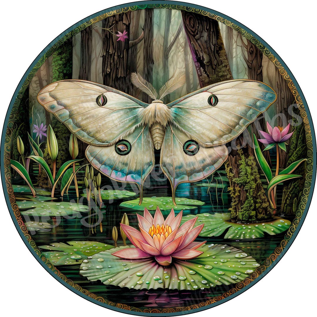 Moth Over Lilly Pad and Lotus Flower Wreath Sign, Welcome Wreath Sign ...