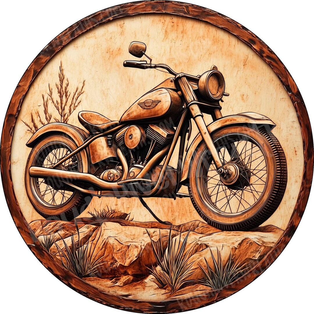DIGITAL - PNG Motorcycle - Round Digital File - Wreath Sign Wood Look ...