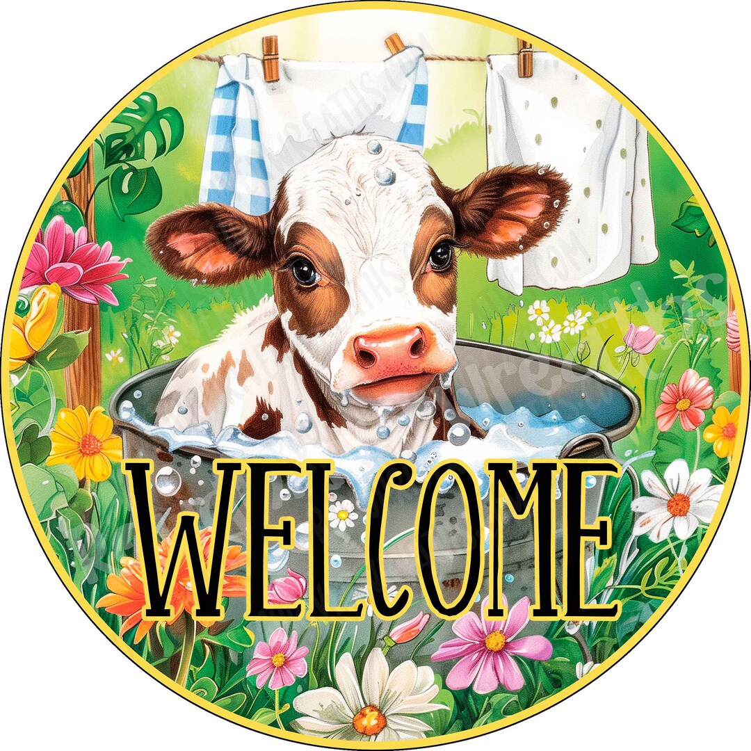 Cow Wreath Sign, Cow Sign, Farmhouse Sign, Cow Decor, Highland Cow ...