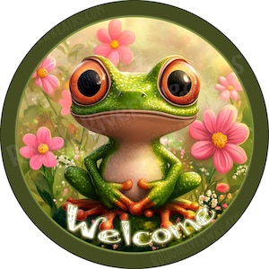 Cute Frog Wreath Sign, Welcome Wreath Sign, Frog and Flowers Sign ...