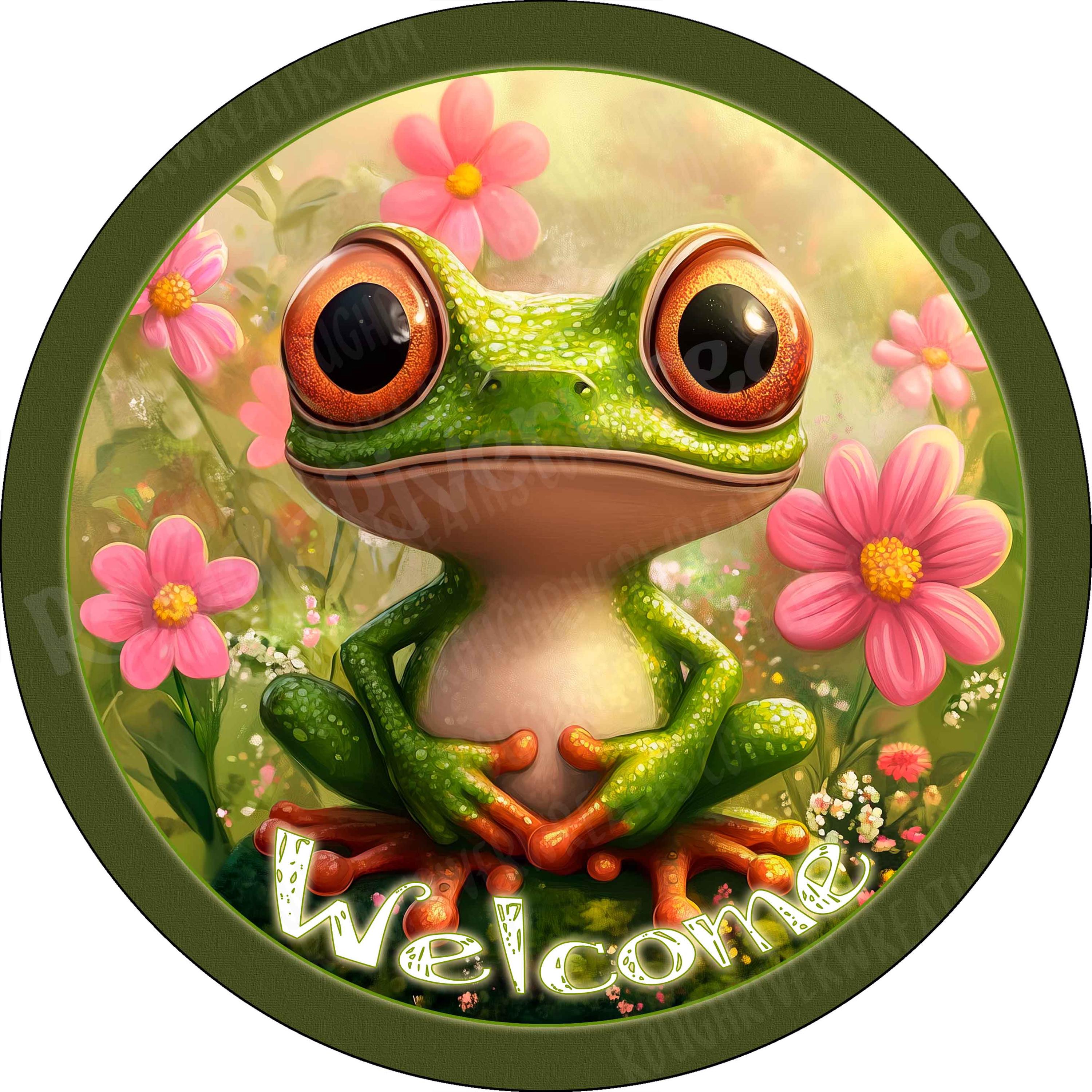 Cute Frog Wreath Sign, Welcome Wreath Sign, Frog and Flowers Sign ...