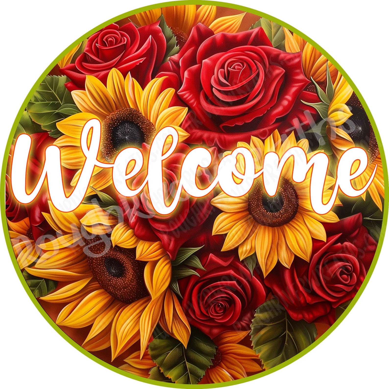 Sunflowers and Roses Wreath Sign, Sunflower Wreath Accent Sign ...