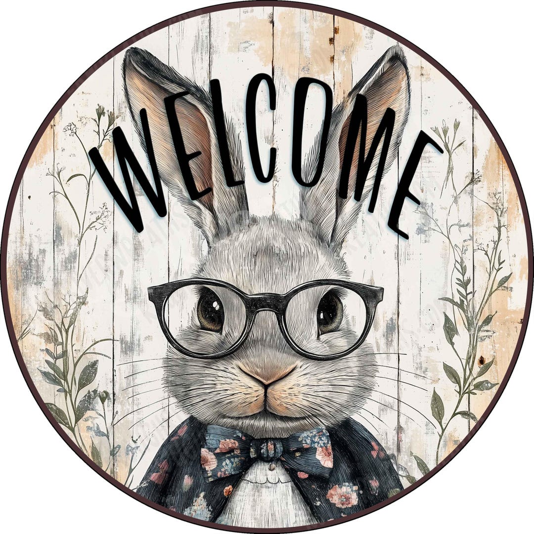 Welcome Bunny Wearing Glasses Wreath Sign, Welcome Wreath Sign ...