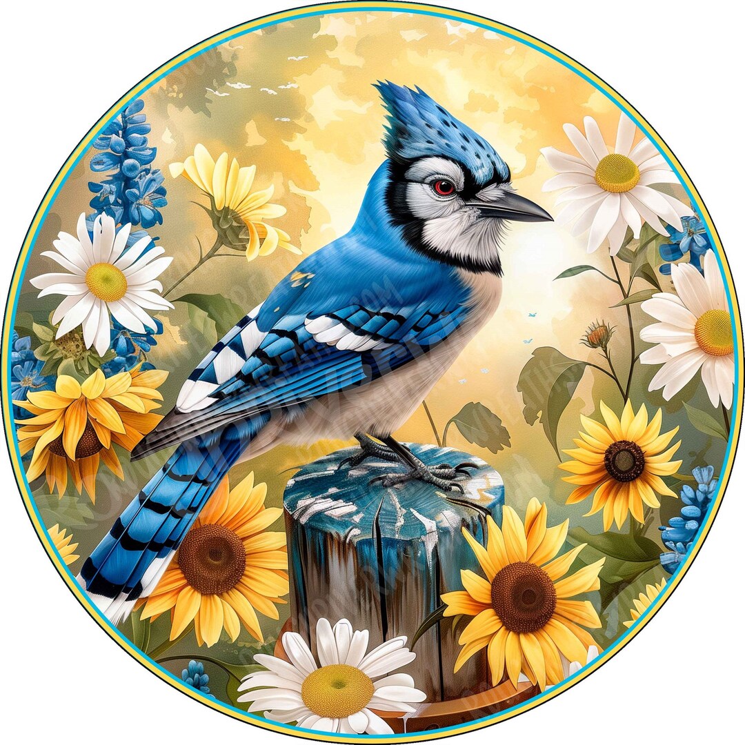 Blue Jay Wreath Sign: Sunflower Daisy Aluminum Decor - Etsy
