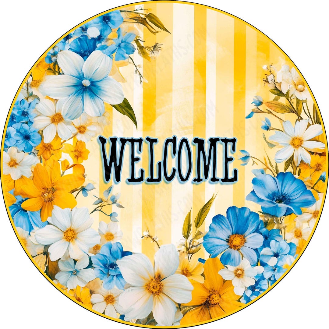 Floral Welcome Wreath Sign, Welcome Wreath Sign, Blue and Yellow Color ...