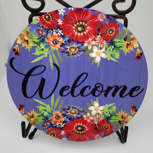 Floral Welcome Wreath Sign Colorful Welcome Wreath Sign - Etsy
