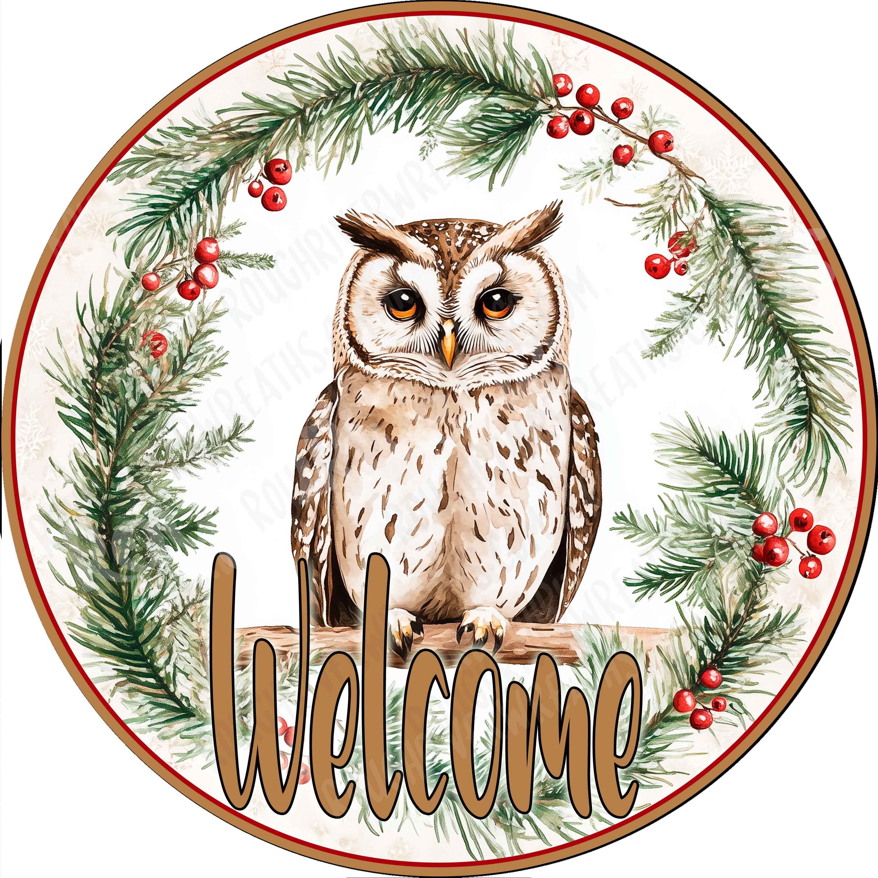 Winter Owl Welcome Sign, Owl Sign, Christmas Owl Wreath Sign,rustic Owl ...