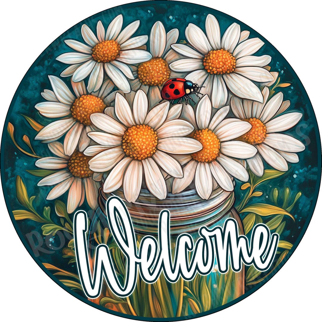 Daisy Wreath Sign, Floral Welcome Wreath Sign, Colorful Welcome Wreath ...