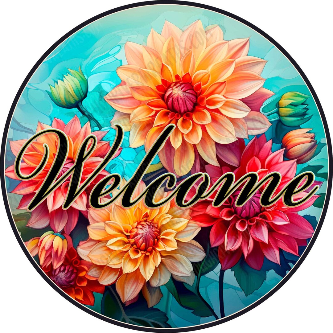 Floral Welcome Wreath Sign, Colorful Welcome Wreath Sign, Aluminum ...