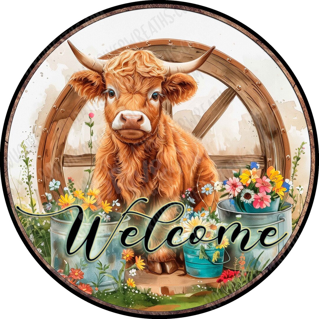 Cow Wreath Sign, Highland Cow Sign, Farmhouse Sign, Cow Decor, Highland ...