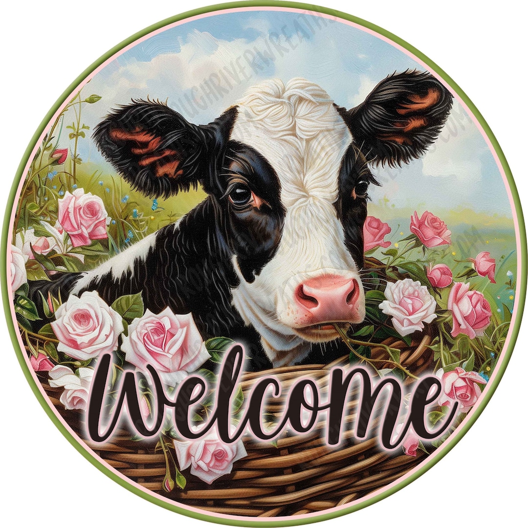 Cow Wreath Sign, Holstein Cow Sign, Farmhouse Sign, Cow Decor, Holstein ...