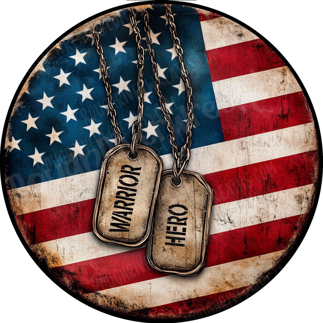 Dog Tags With Flag Aluminum Wreath Sign, Veteran, Military, Memorial ...