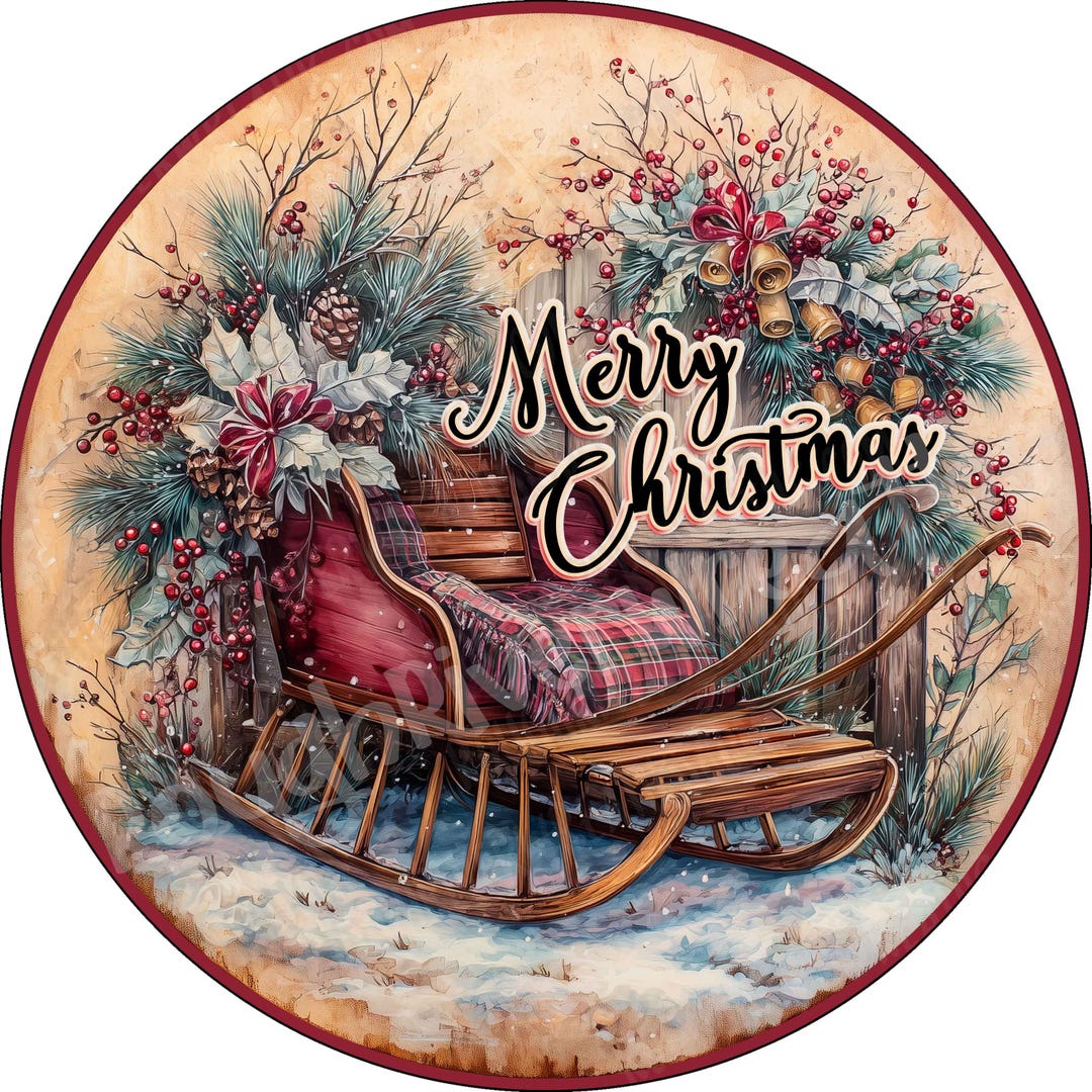 Rustic Sled Wreath Sign, Christmas Accent Sign, Holiday Sign, Primitive ...