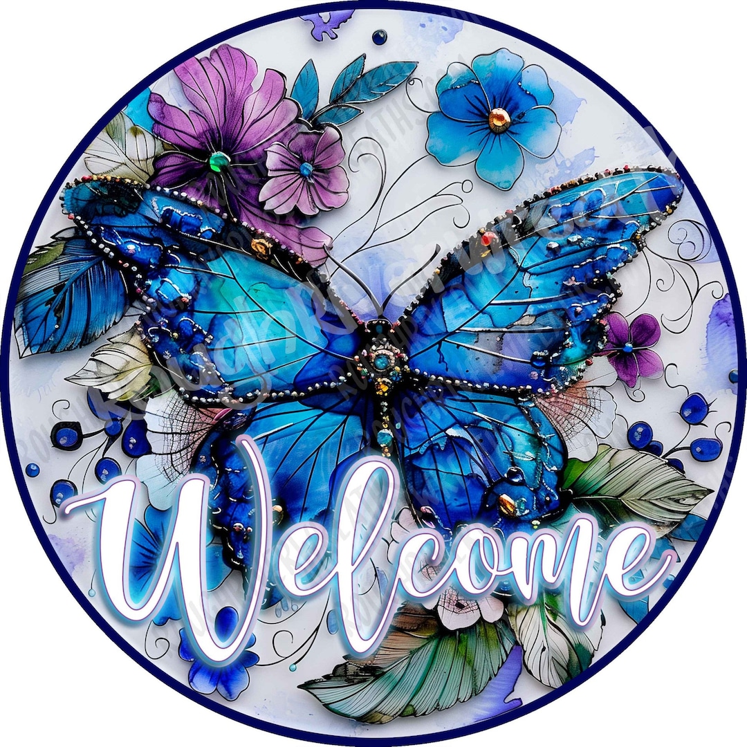 Welcome Butterfly Wreath Sign, Welcome Wreath Sign, Metal Wreath Sign ...