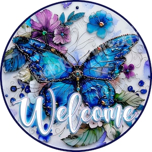 Welcome Butterfly Wreath Sign, Welcome Wreath Sign, Metal Wreath Sign ...