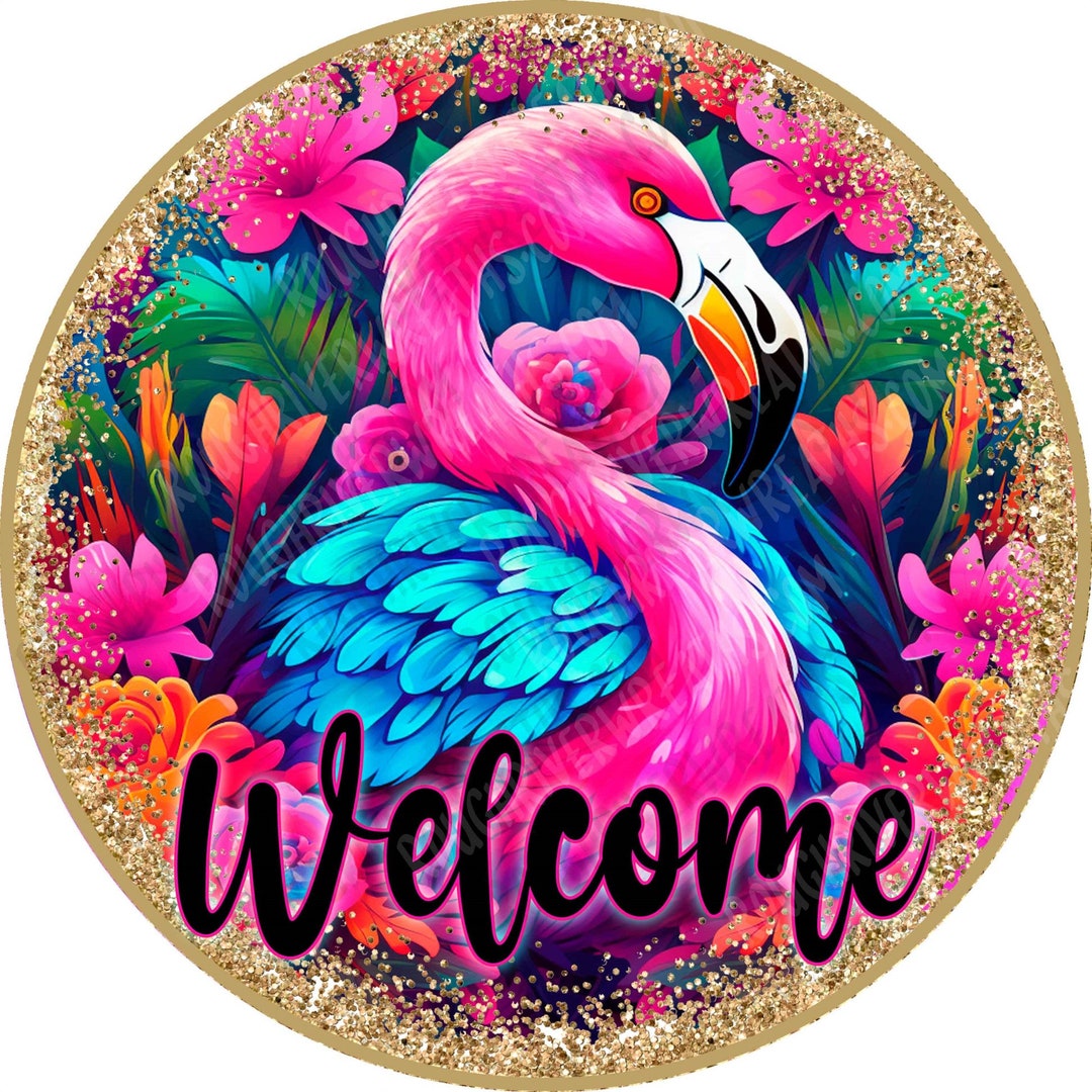 Flamingo Wreath Sign, Flamingo Sign, Colorful Flamingo Wreath Sign ...