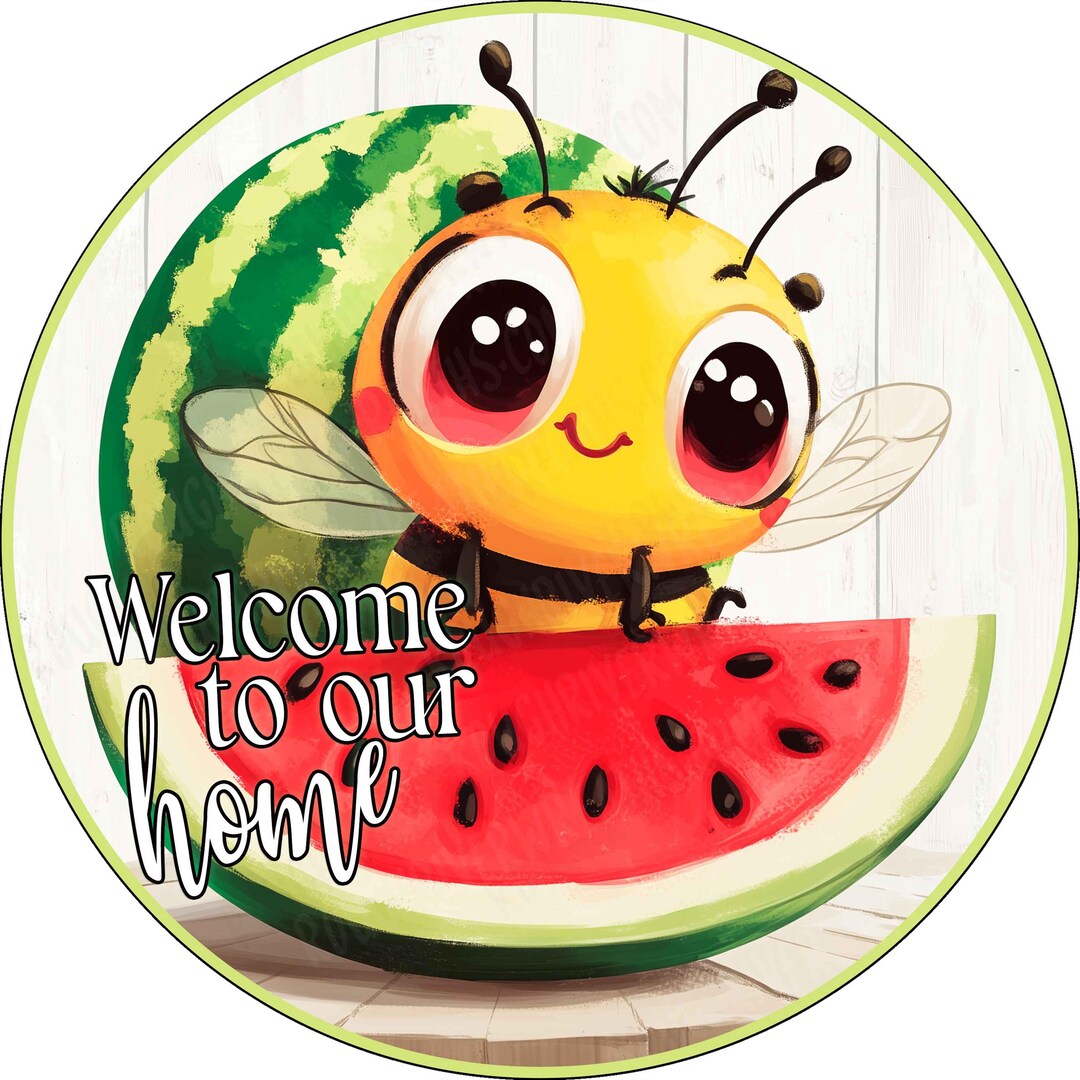 Cute Bee on Watermelon Wreath Sign, Aluminum Sign for Wreath Making ...