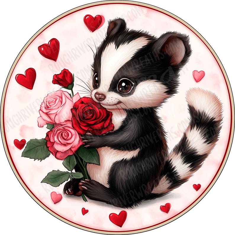 Adorable Baby Skunk With Roses Valentine's Wreath Sign, Heart Sign ...