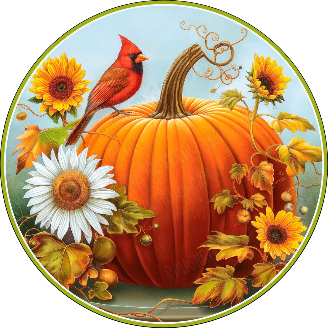 Cardinal Pumpkin Wreath Sign, Cardinal Fall Sign, Pumpkin Wreath Sign ...