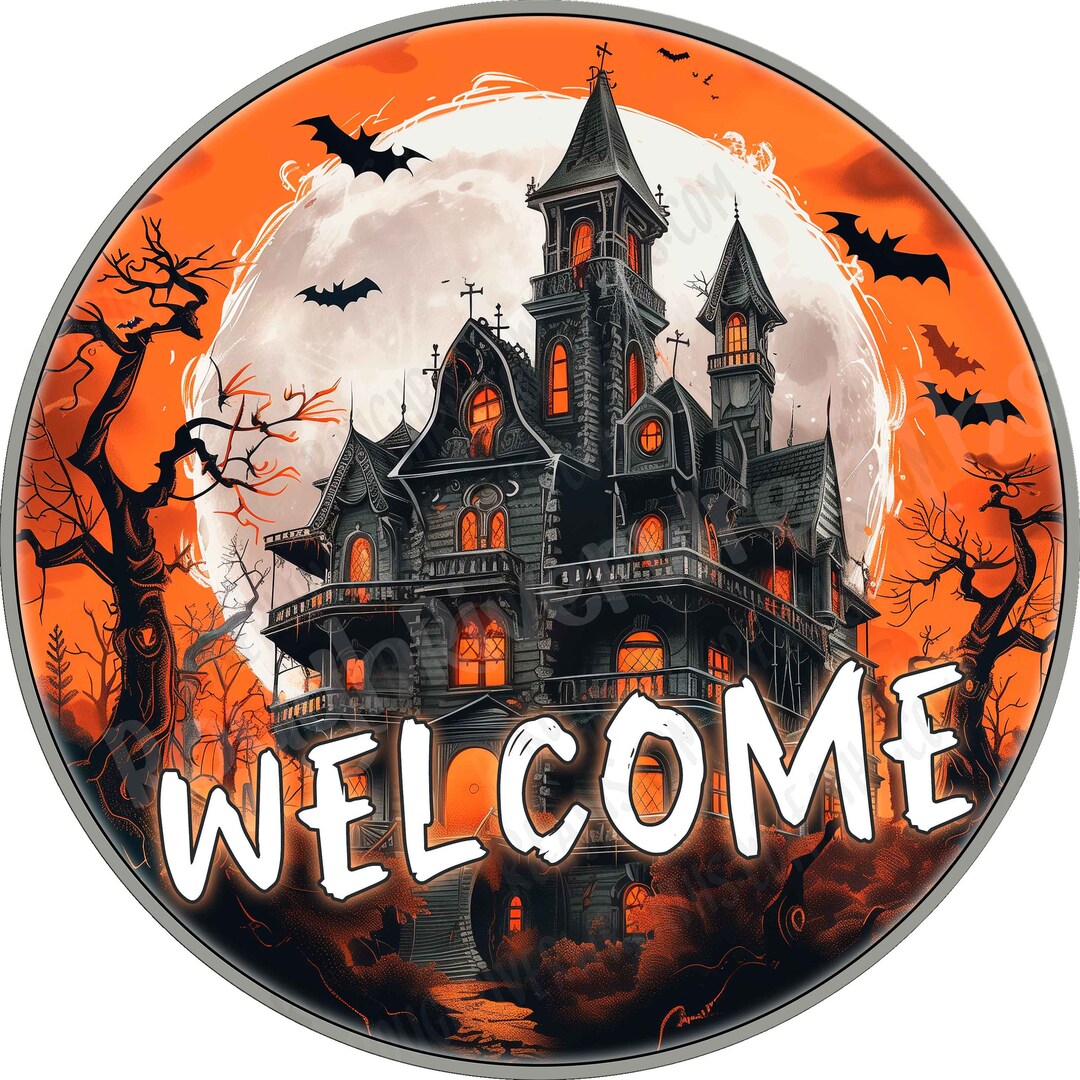 Haunted House Wreath Sign, Halloween Wreath Sign, Trick or Treat Sign ...