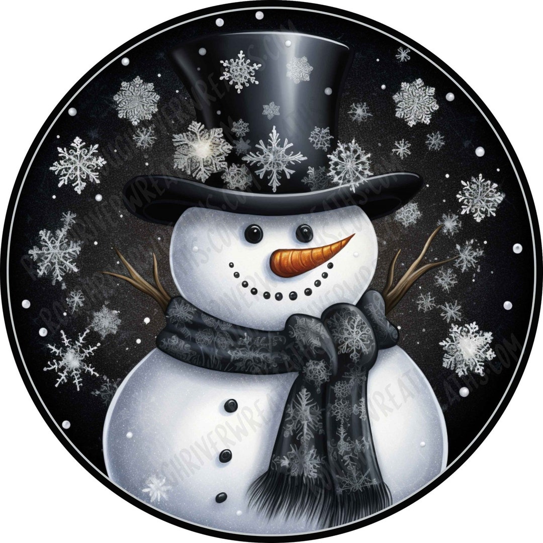 Snowman Welcome Wreath Sign, Black and White Snowman, Christmas Snowman ...