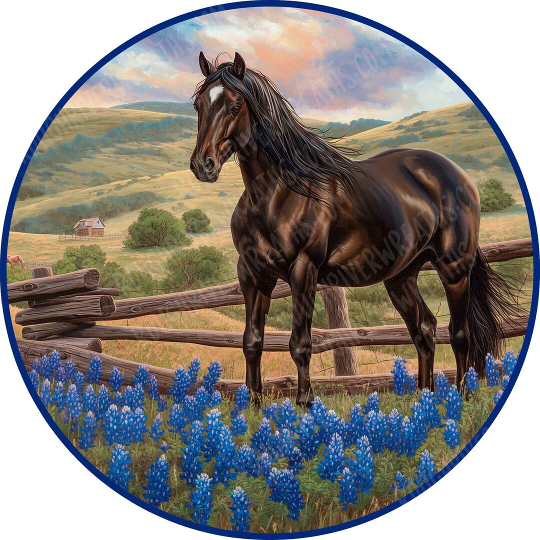 Horse Wreath Sign, Country Horse Blue Bonnet Sign, Metal Wreath Sign ...