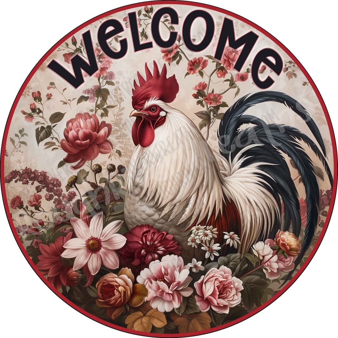 Beautiful Rooster Wreath Sign, Rooster Wreath Sign, Wreath Sign, Wreath ...