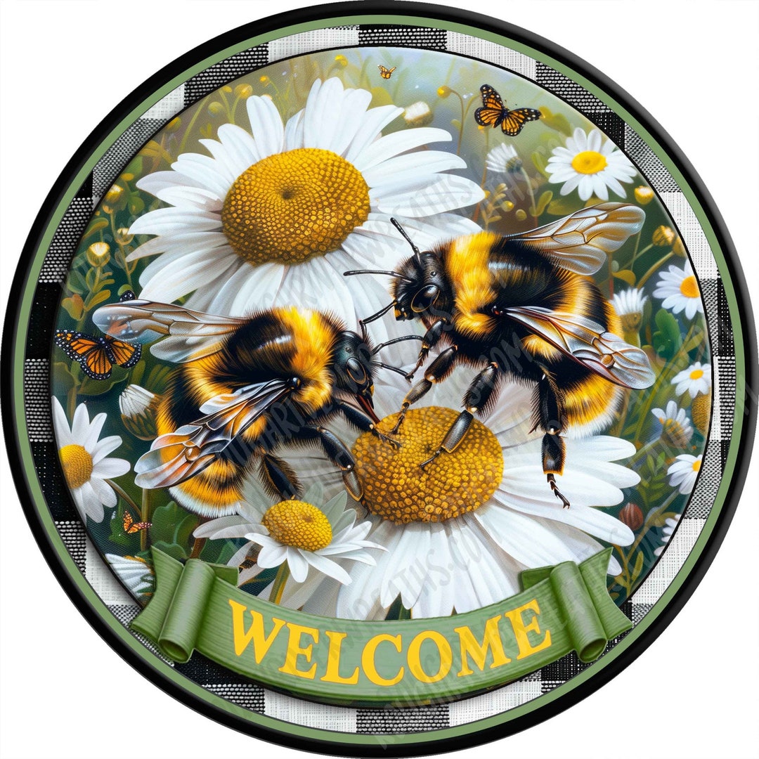 Bee Welcome Wreath Sign, Bee Sign, Bee Decor, Spring Summer Sign, Bee ...
