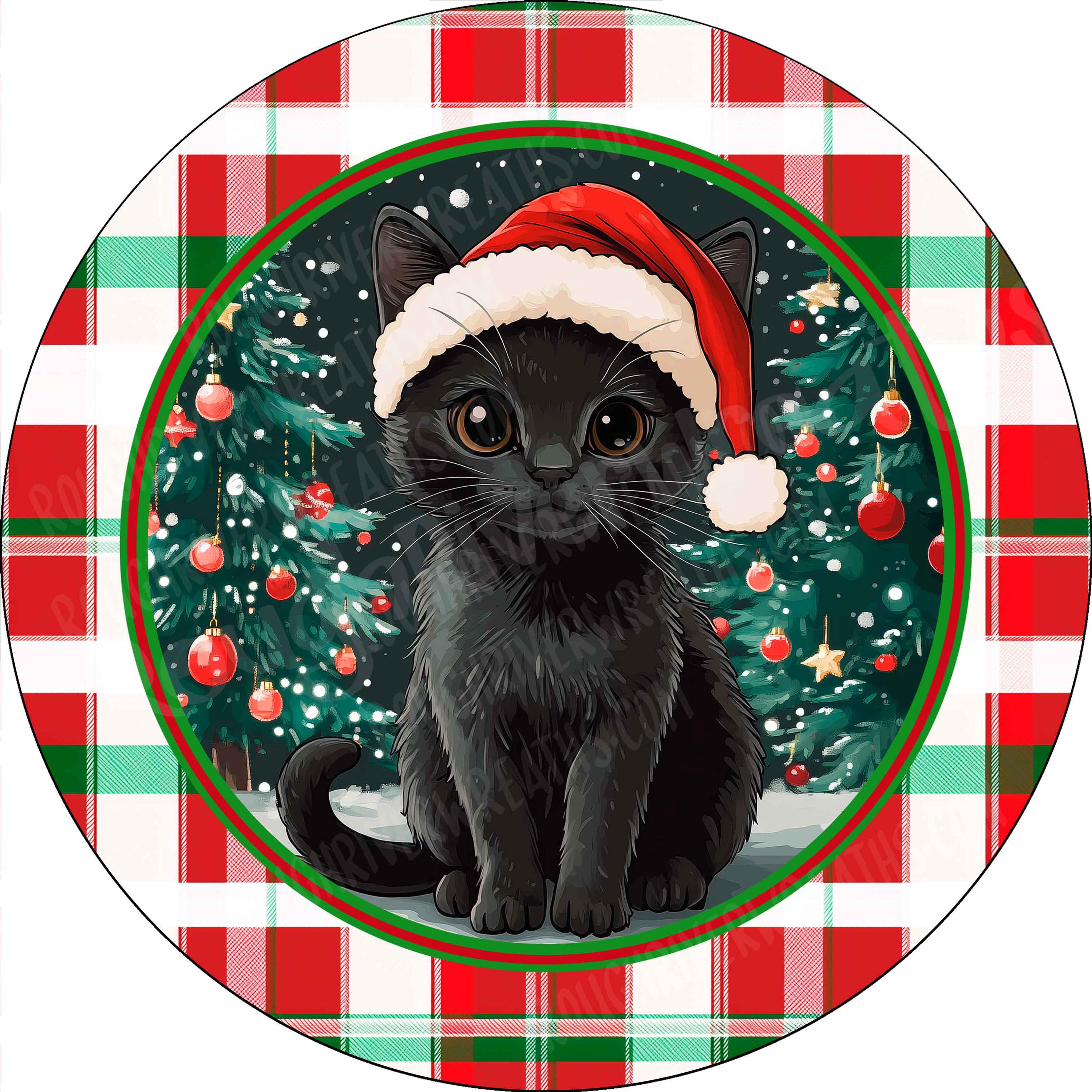 Cute Kitten Meowy Christmas Sign, Cat Wreath Sign, Winter Sign ...