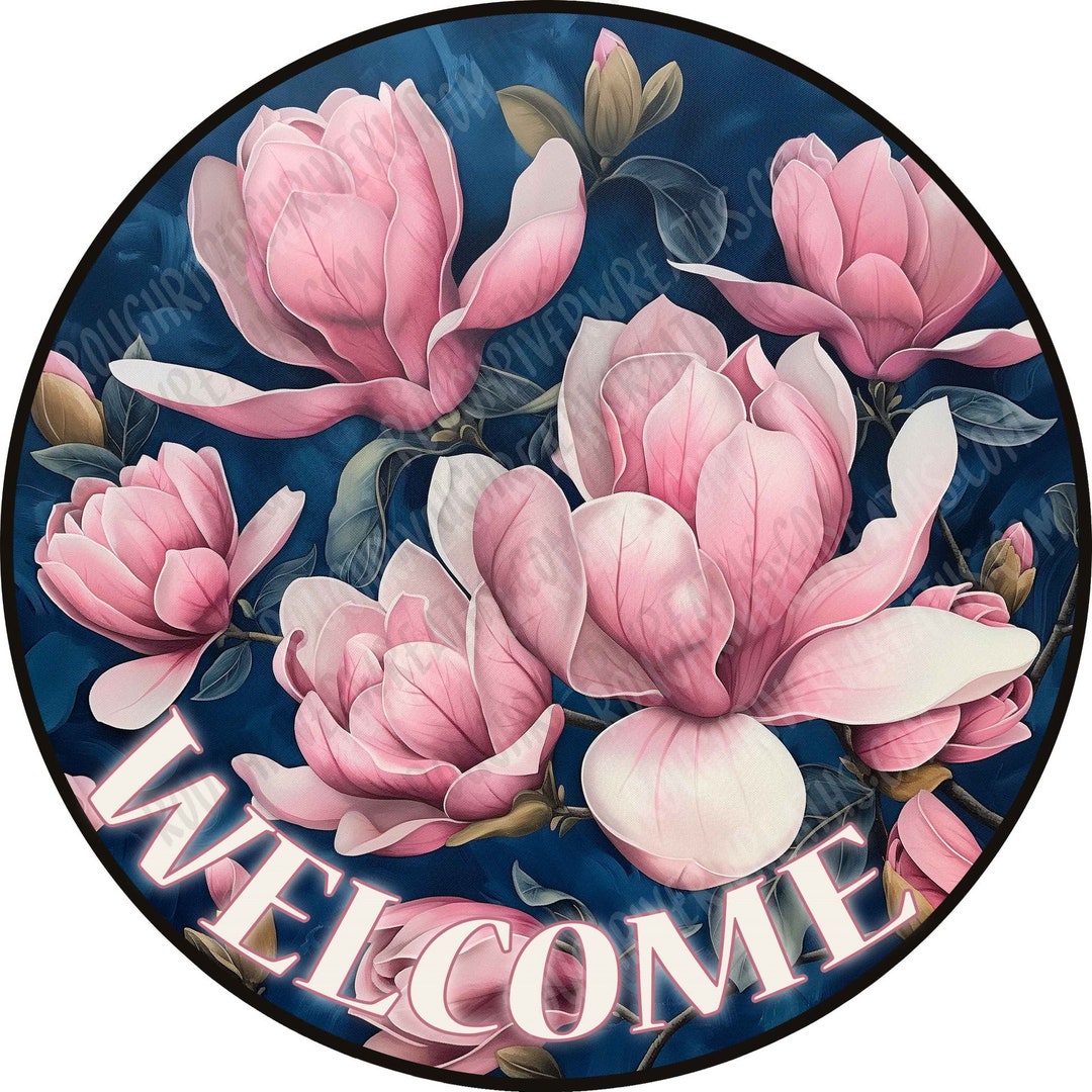 Pink Magnolia Wreath Sign, Farmhouse Magnolia Wreath Sign, Aluminum ...
