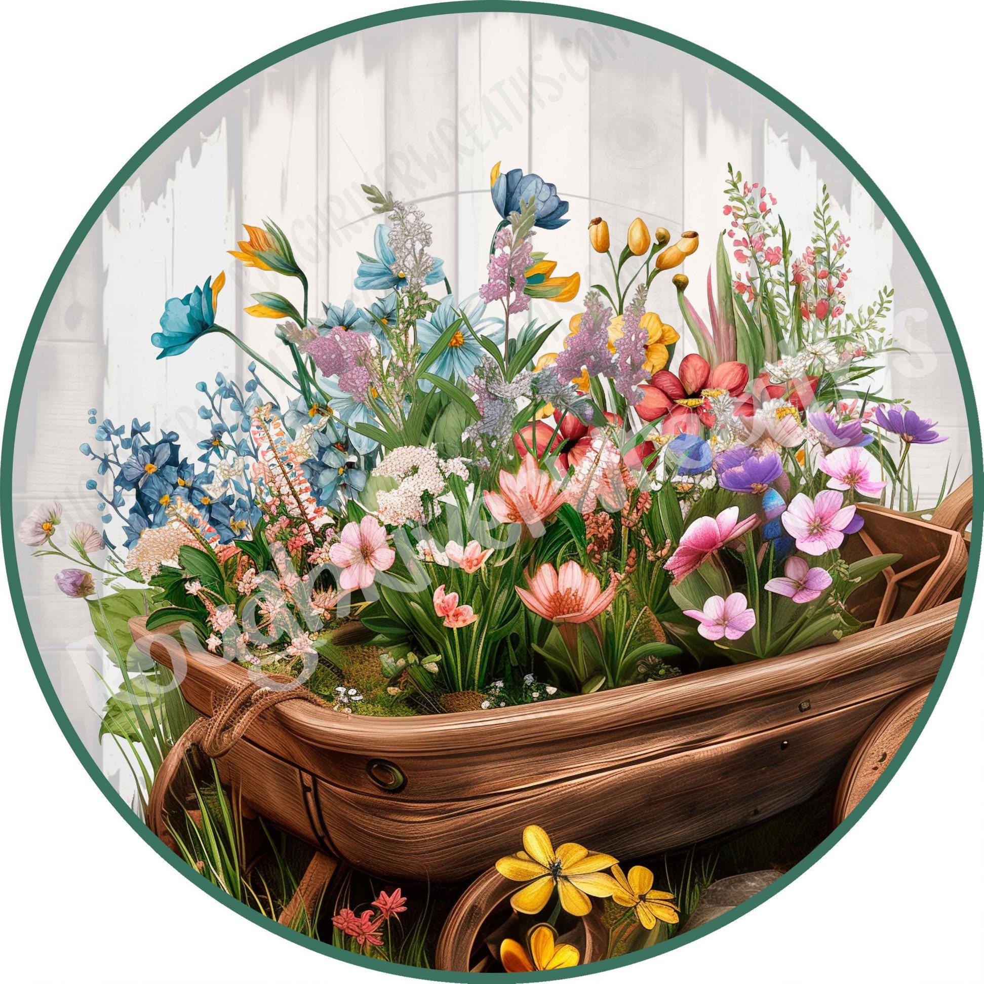 Flower Wheelbarrow Wreath Sign, Flower Welcome Wreath Sign, Flower Cart ...