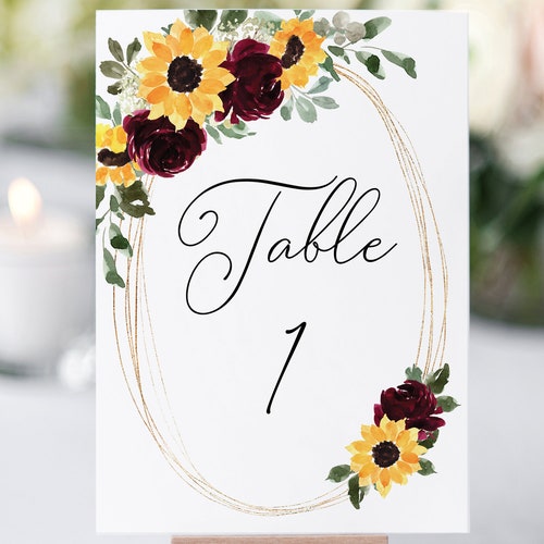 Sunflower Table Numbers Printable Table Numbers Editable - Etsy