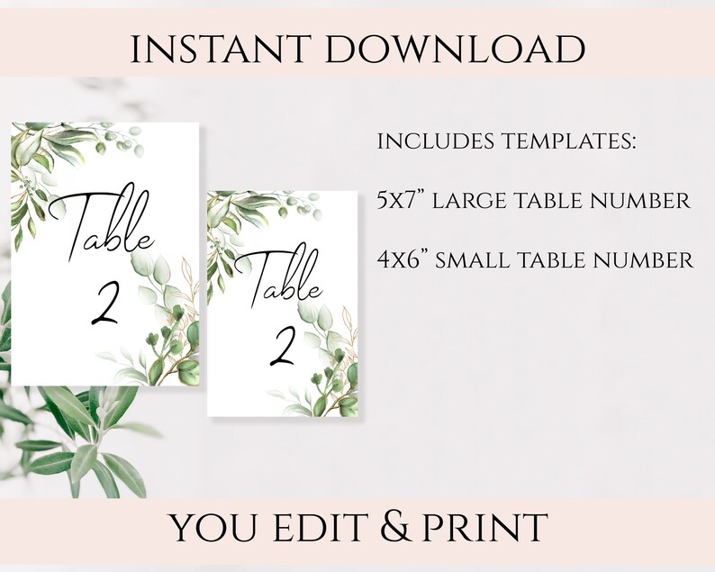 Greenery Table Numbers Printable Boho Wedding Table Numbers - Etsy
