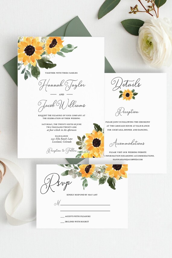 Sunflower Wedding Invitation Printable Template Country Barn | Etsy