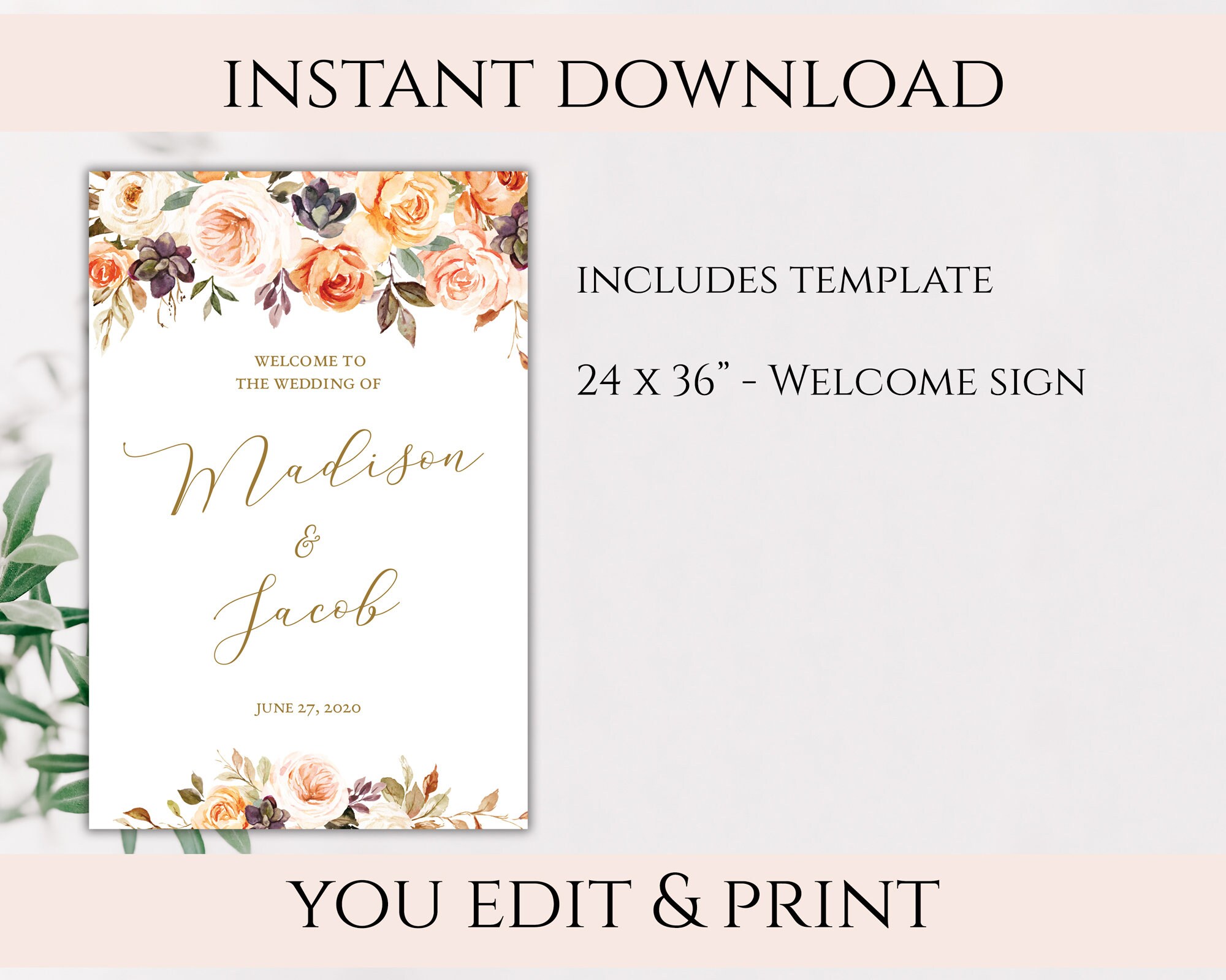 Fall Wedding Welcome Sign Template Printable Autumn Welcome - Etsy