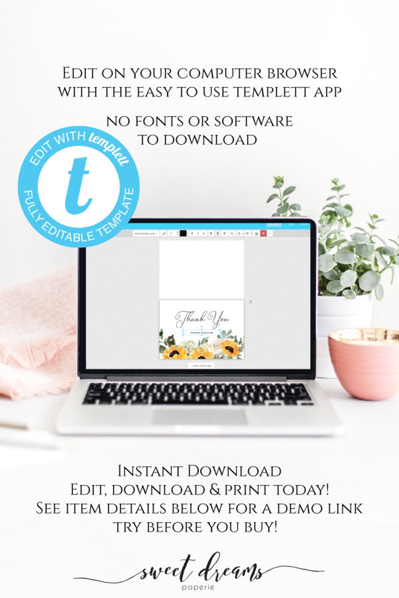 Tarjetas de agradecimiento imprimibles de girasol, notas de agradecimiento de boda ...