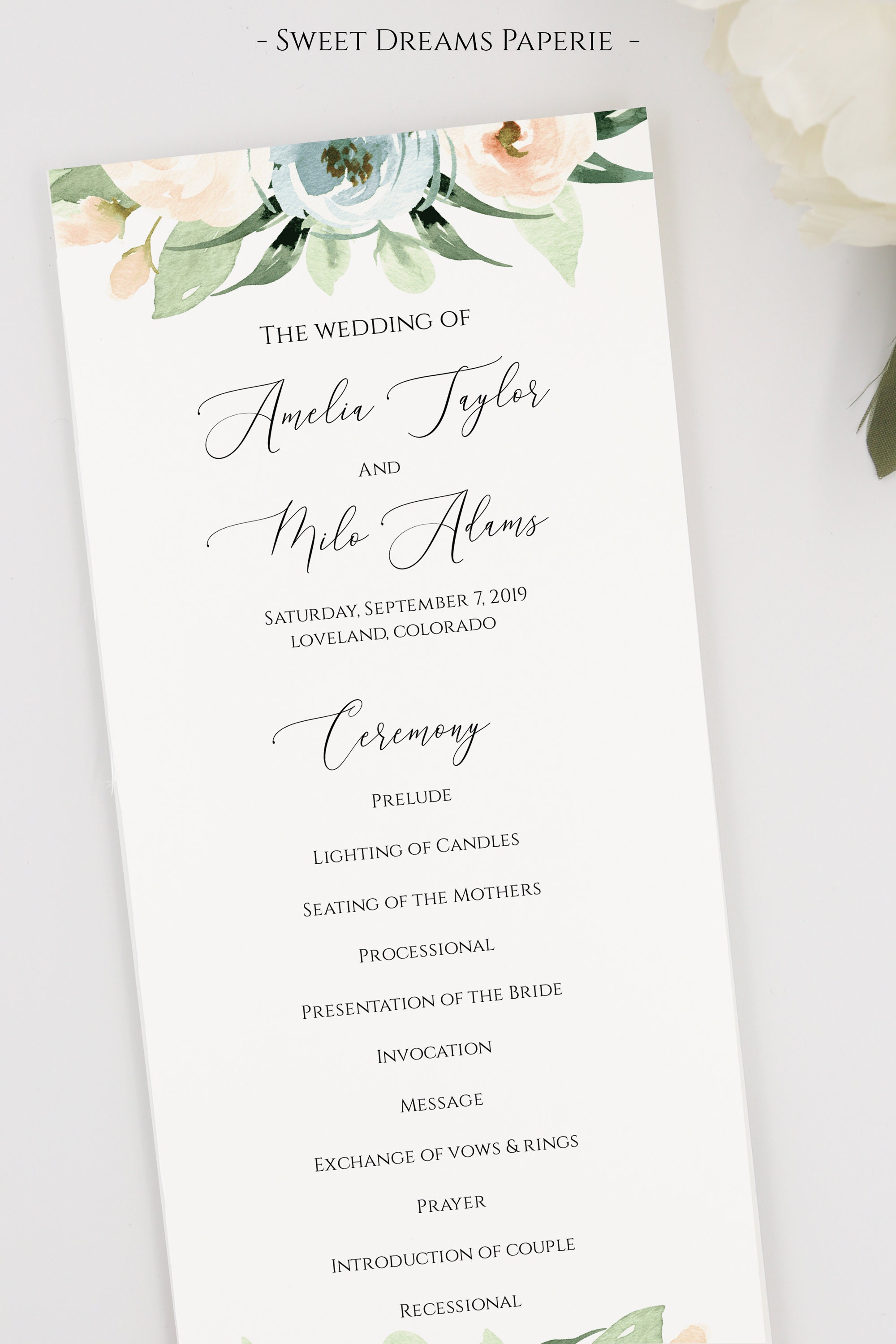 Dusty Blue Wedding Program Template, Wedding Program Instant Download ...
