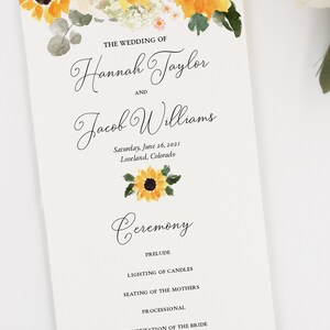 Rustic Sunflower Wedding Program Template, Sunflower Printable Wedding ...