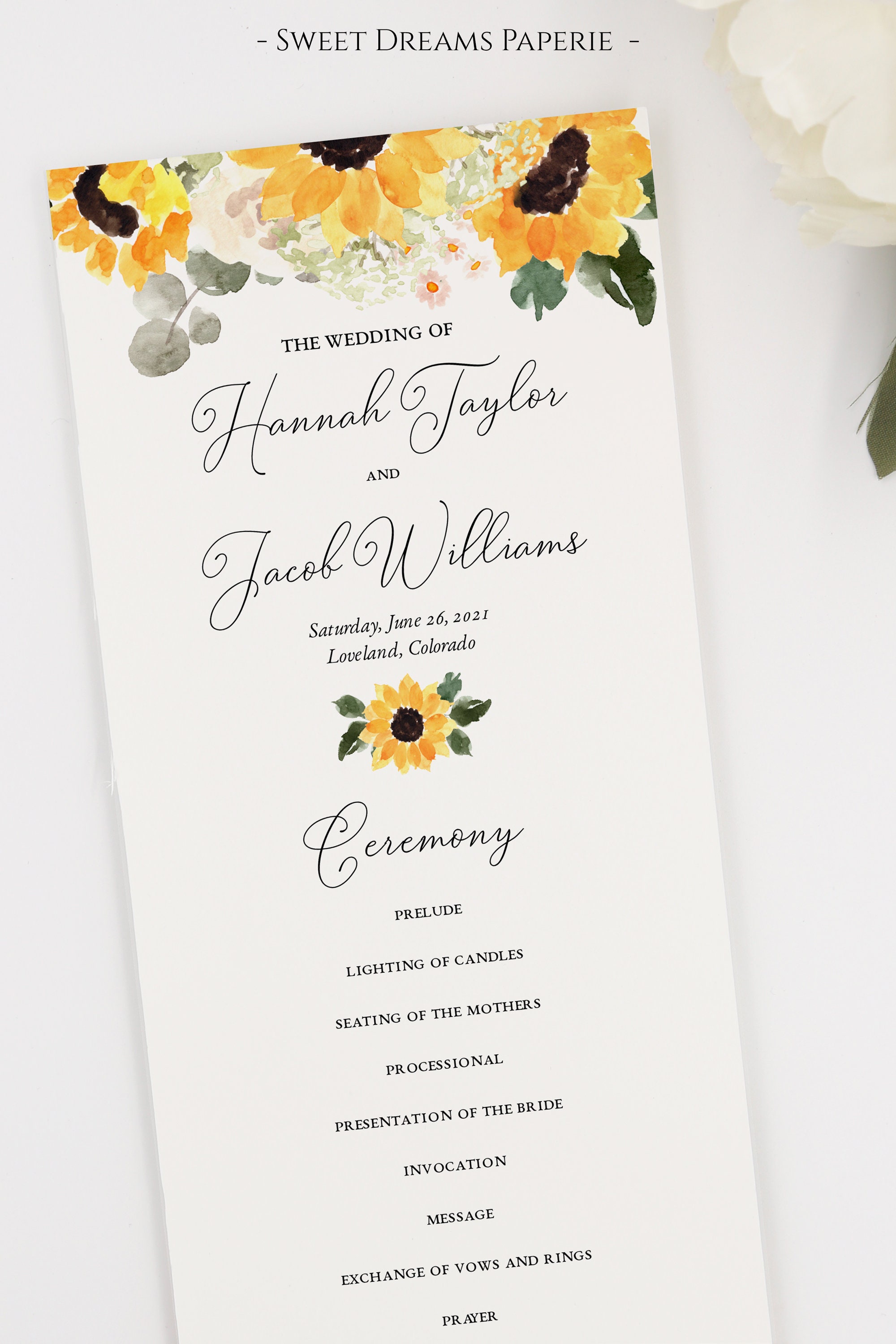 Rustic Sunflower Wedding Program Template, Sunflower Printable Wedding ...