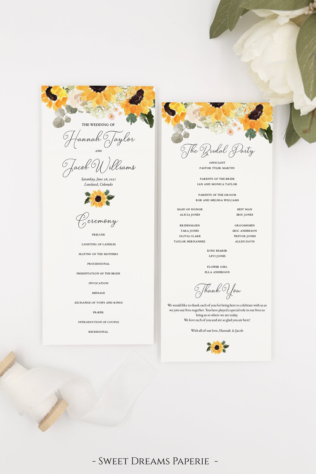 Rustic Sunflower Wedding Program Template, Sunflower Printable Wedding ...