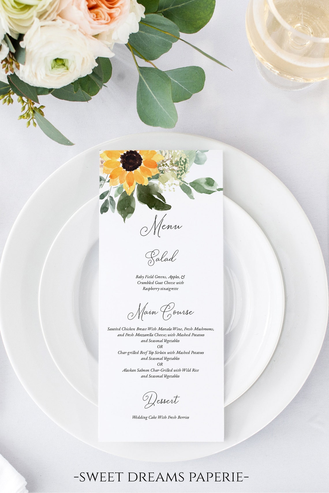 Sunflower Wedding Menu Template Country Floral Wedding Menu | Etsy